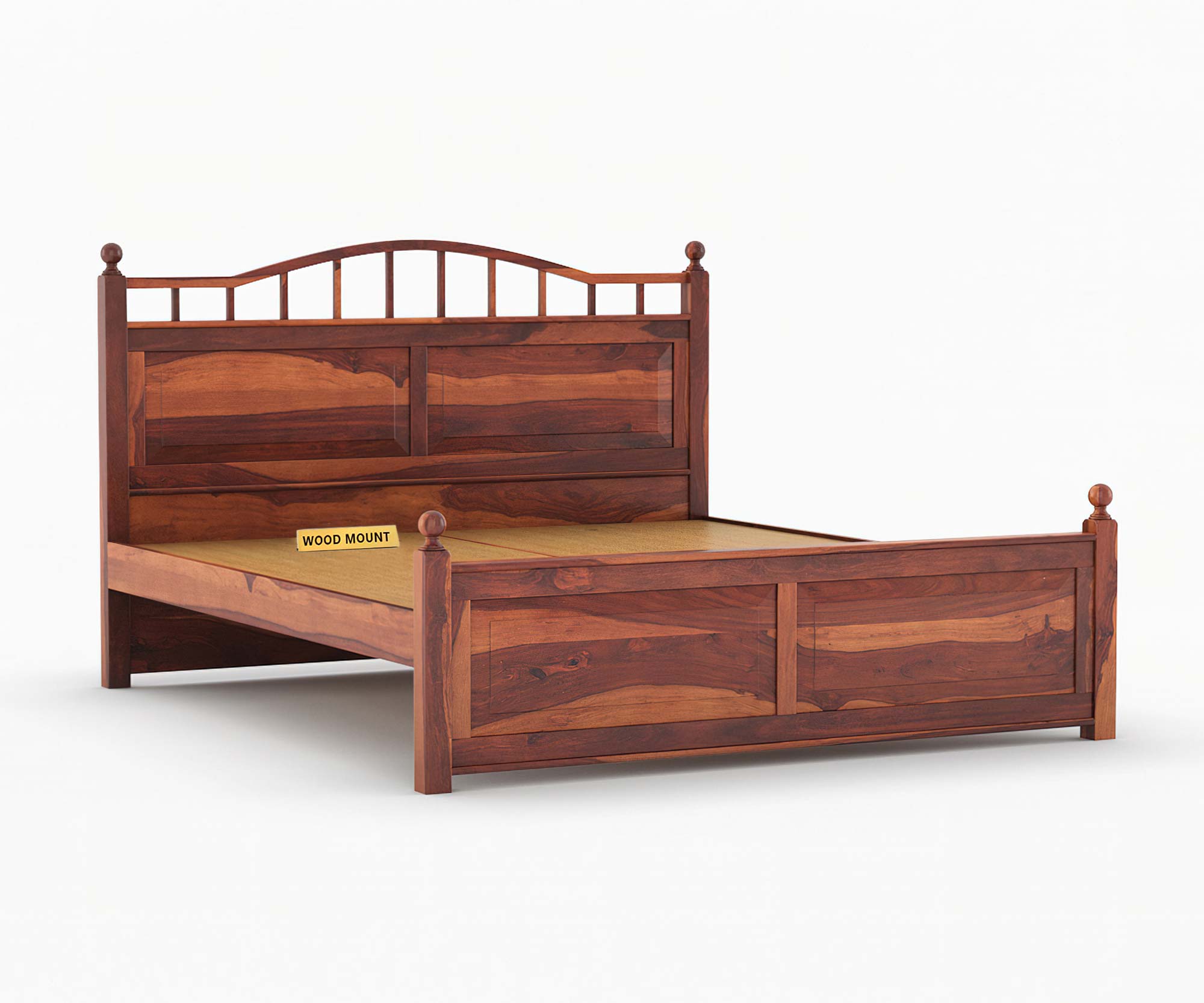 Arch Bed Without Storage (Honey Finish) | WoodMount Handcrafted Furniture
