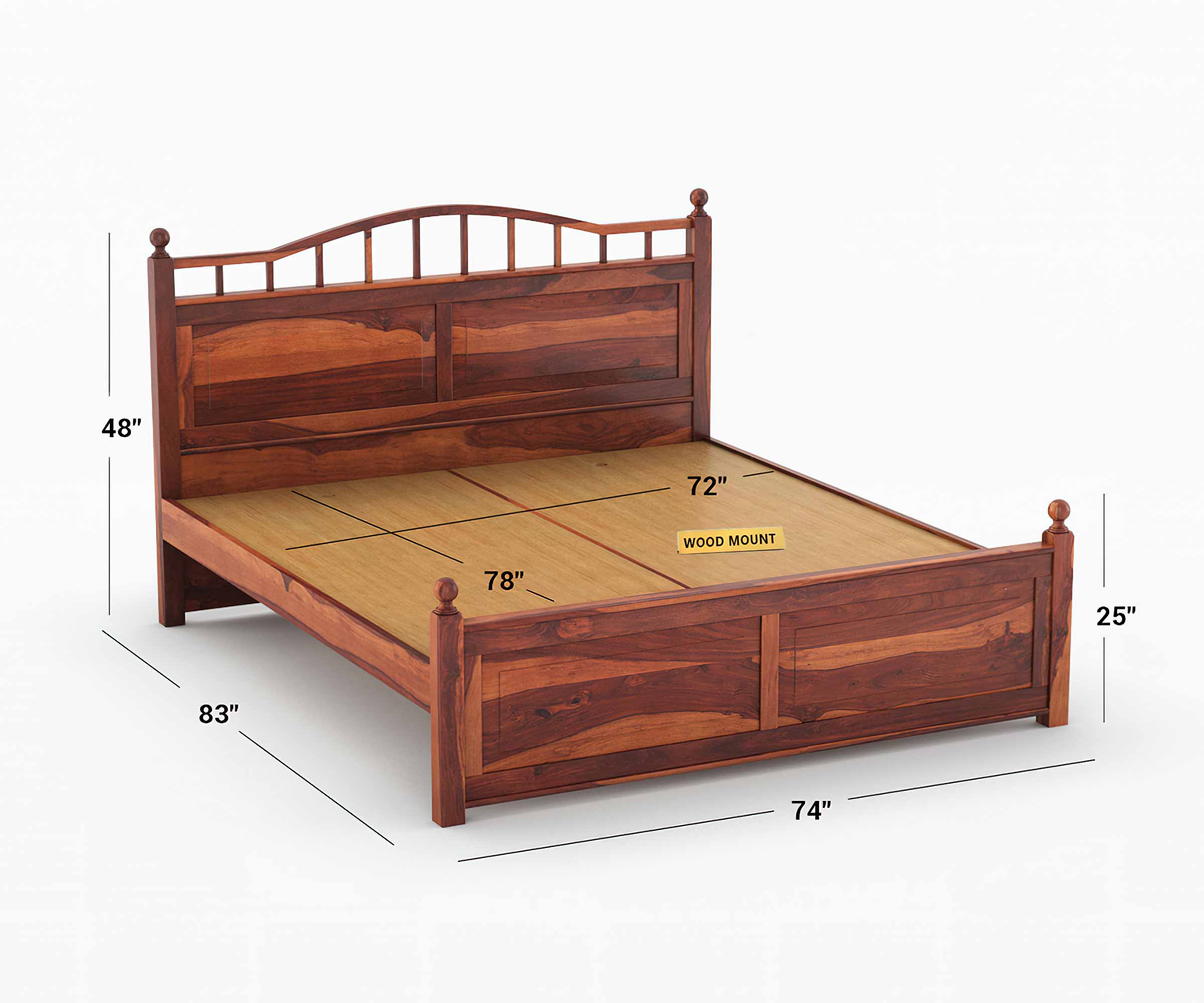 Arch Bed Without Storage (Honey Finish) | WoodMount Handcrafted Furniture