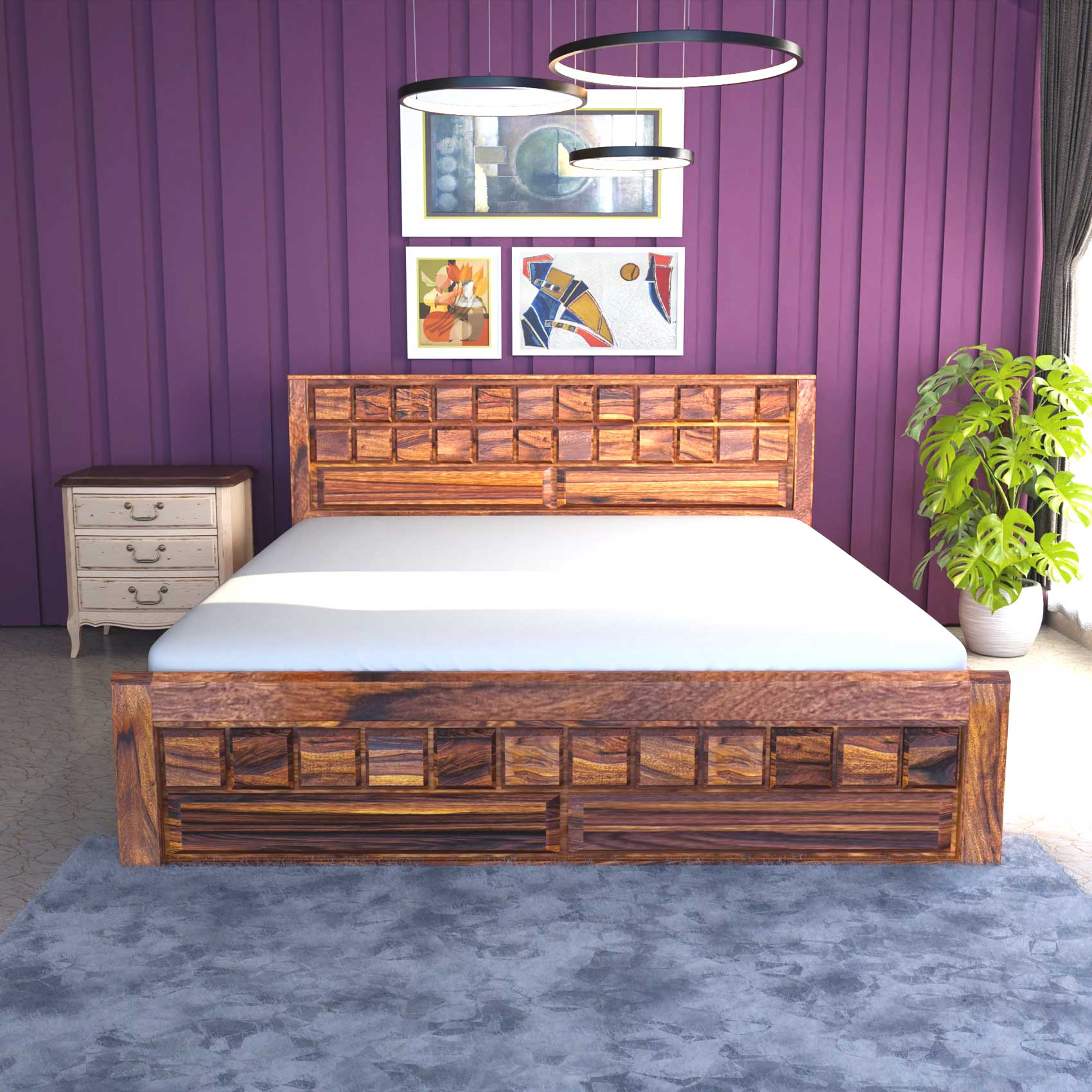 Panelo Tile Bed | With Front Trolly Storage | Honey Finish | WoodMount ...