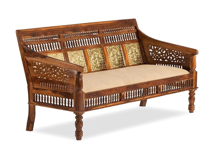 Patra 3+1+1 Sofa Set Honey Finish | WoodMount Handcrafted Furniture
