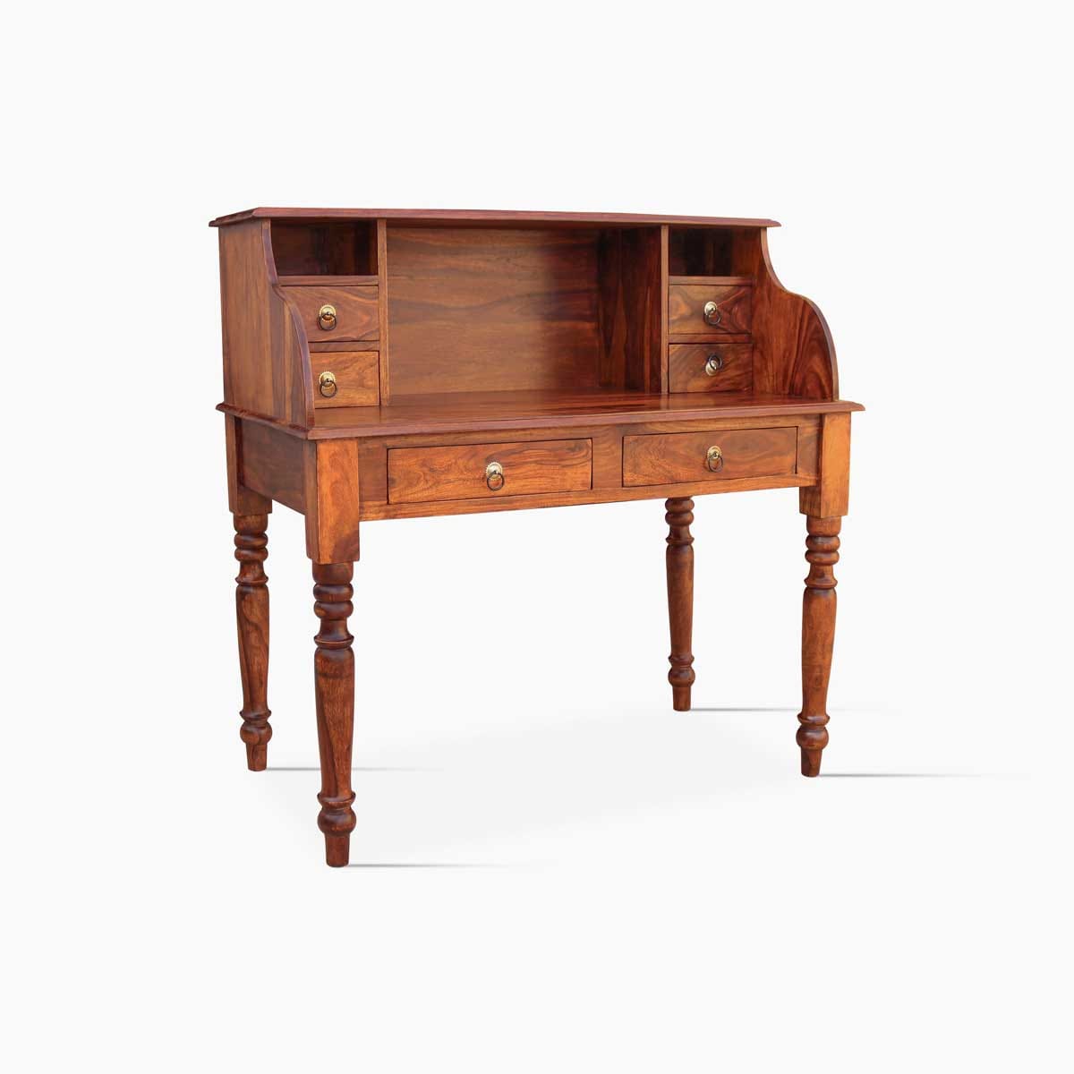 Piano Study Table | With 6 Drawers Storage | Honey Finish | WoodMount ...