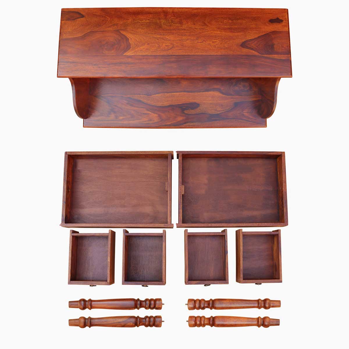 Piano Study Table | With 6 Drawers Storage | Honey Finish | WoodMount ...