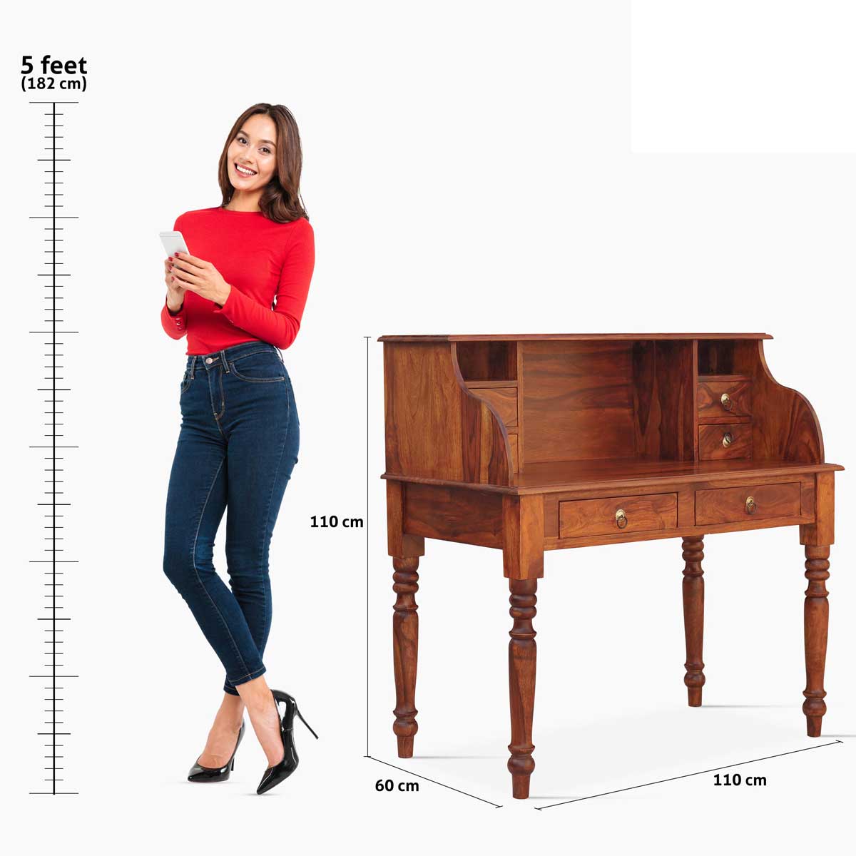 Piano Study Table | With 6 Drawers Storage | Honey Finish | WoodMount ...