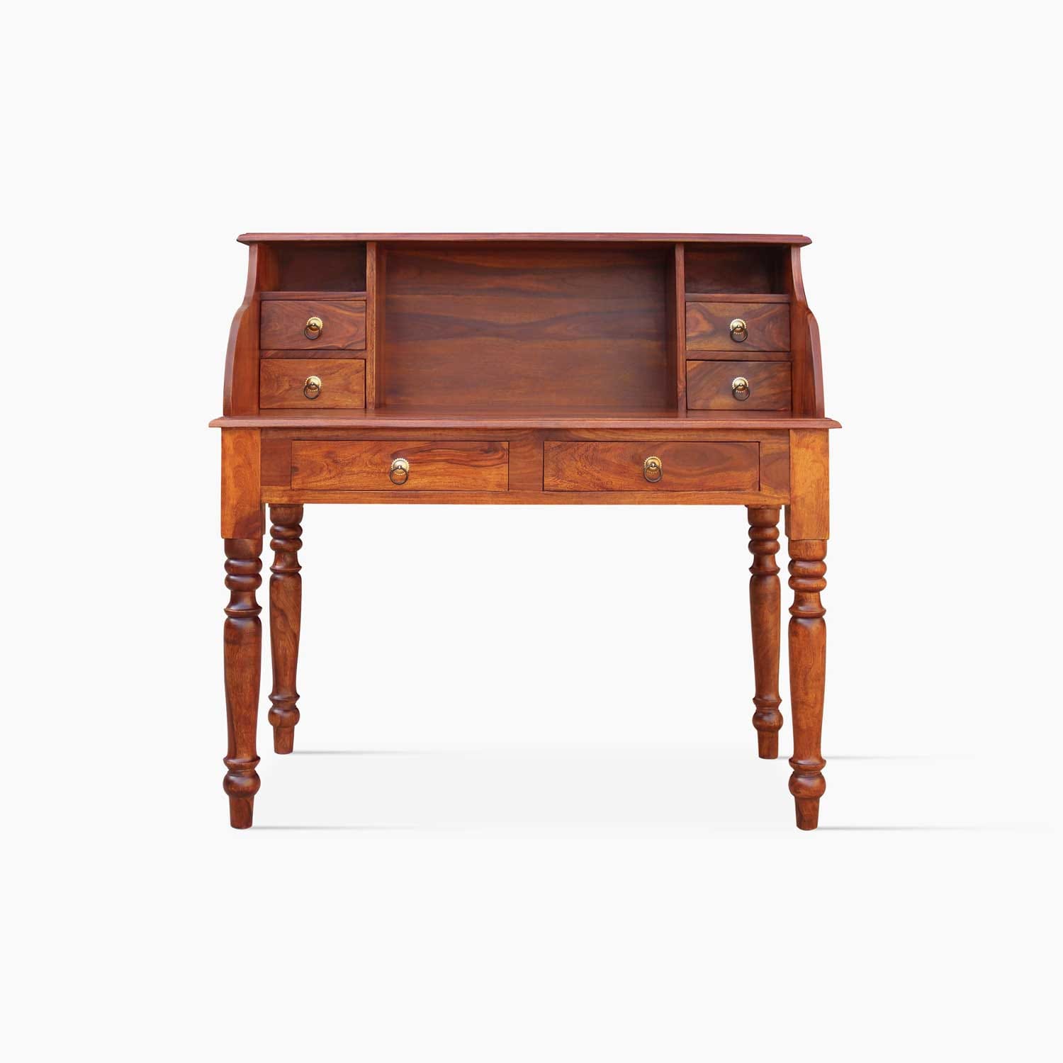 Piano Study Table | With 6 Drawers Storage | Honey Finish | WoodMount ...