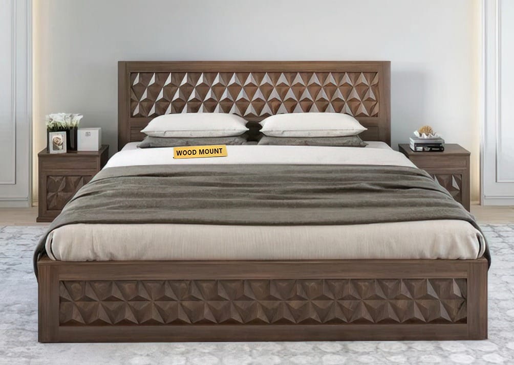 TrioD Solid Wood Bed Without Storage Bed Walnut Finish | WoodMount ...