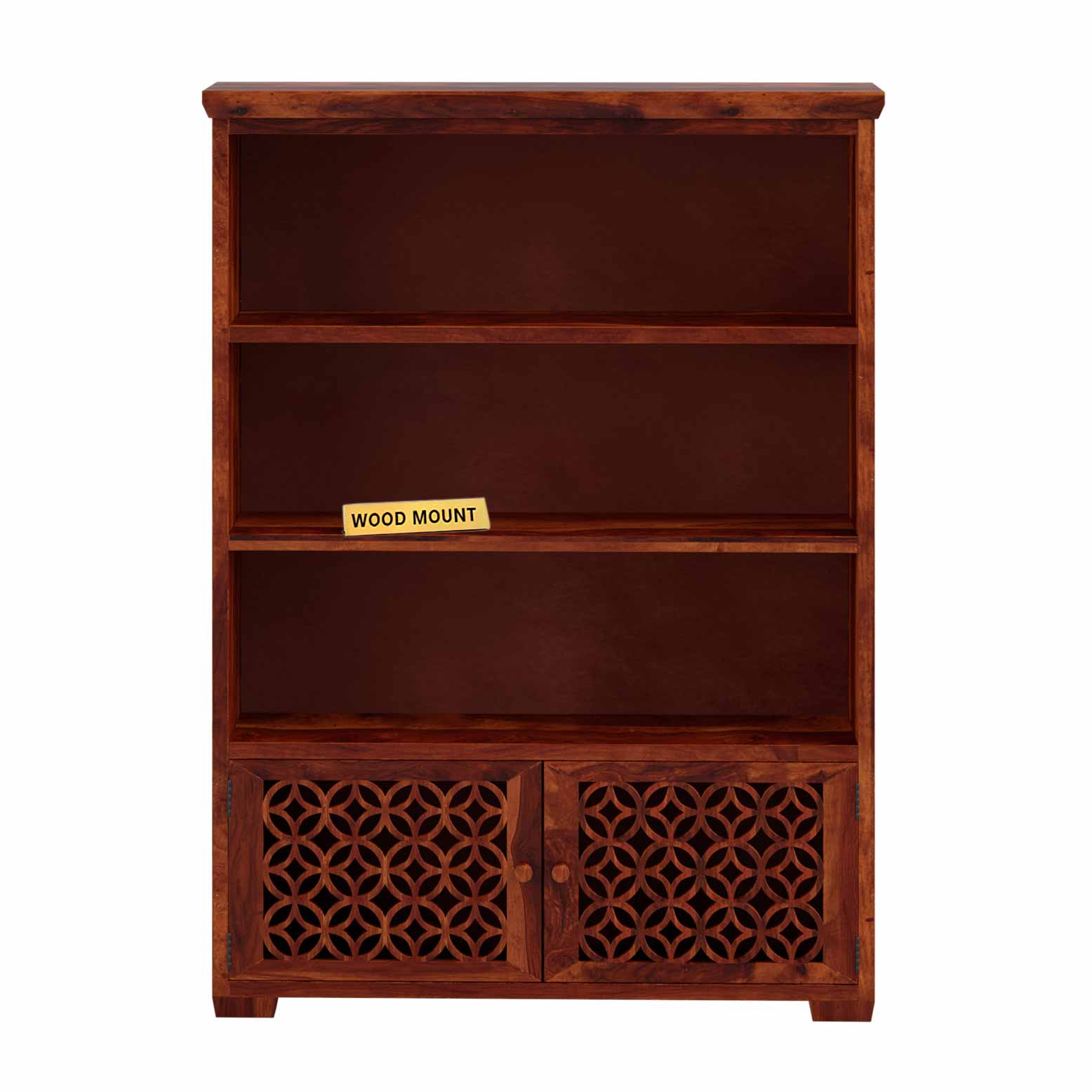 Zixcal Bookshelf With 2 Door (Honey Finish) | WoodMount Handcrafted ...