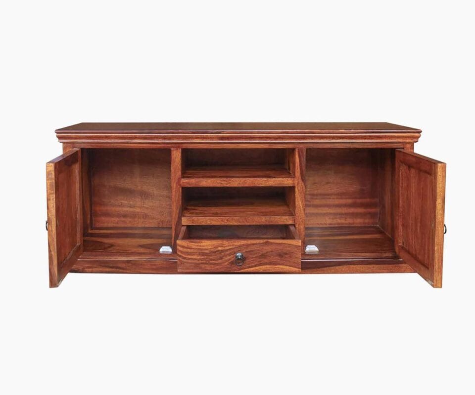 King | Solid Wood Tv Unit | Honey Finish | WoodMount Handcrafted Furniture