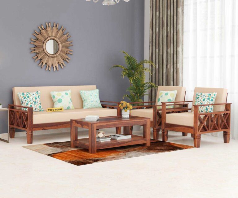 Axo Solid Wood 3 + 1 + 1 Sofa Set (Honey Finish) - WoodMount ...
