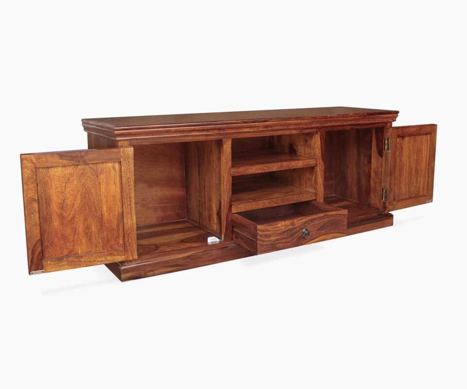 King | Solid Wood Tv Unit | Honey Finish | WoodMount Handcrafted Furniture