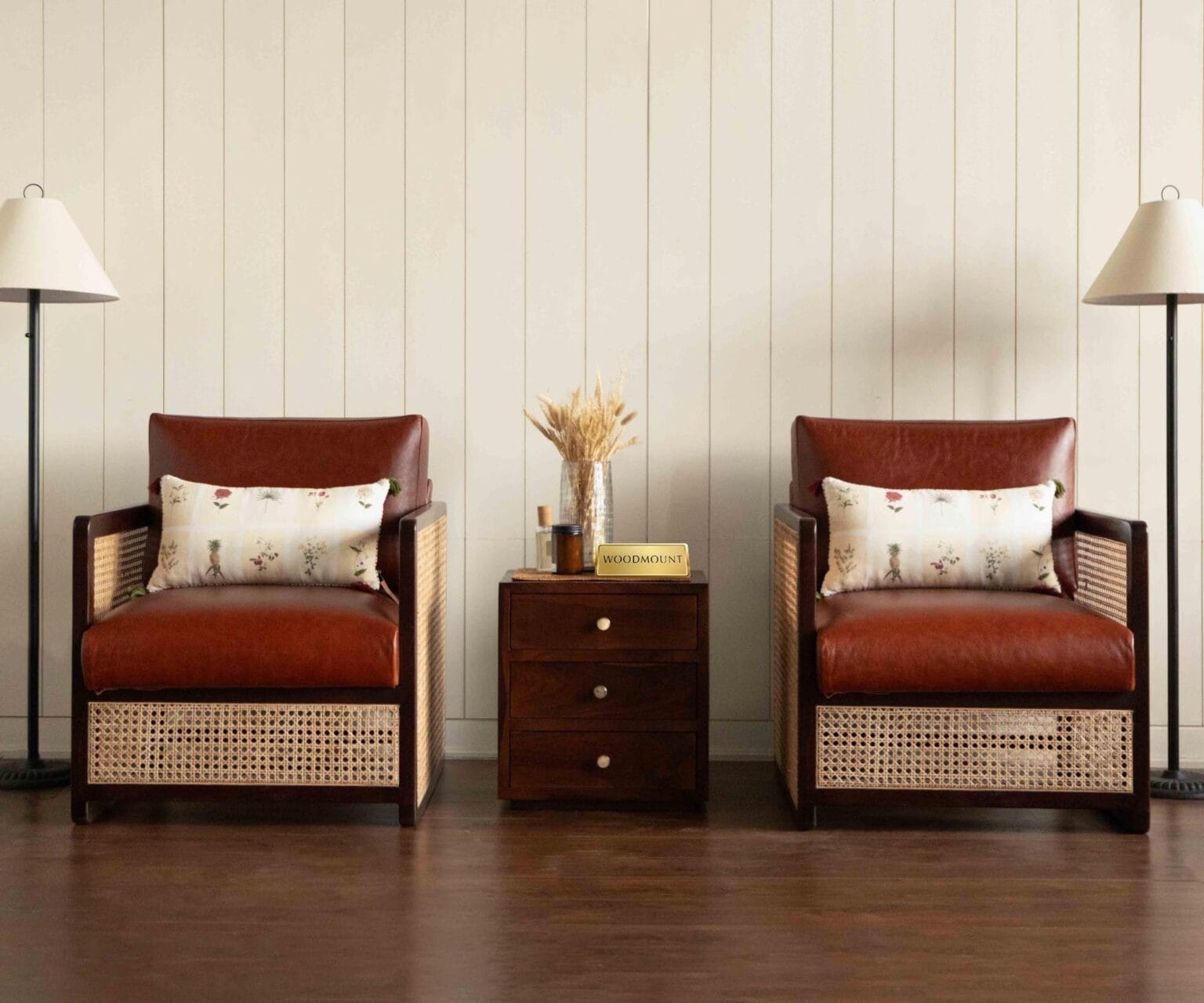 Cross Handle 3+1+1 Sofa Set Natural Finish | WoodMount Handcrafted ...