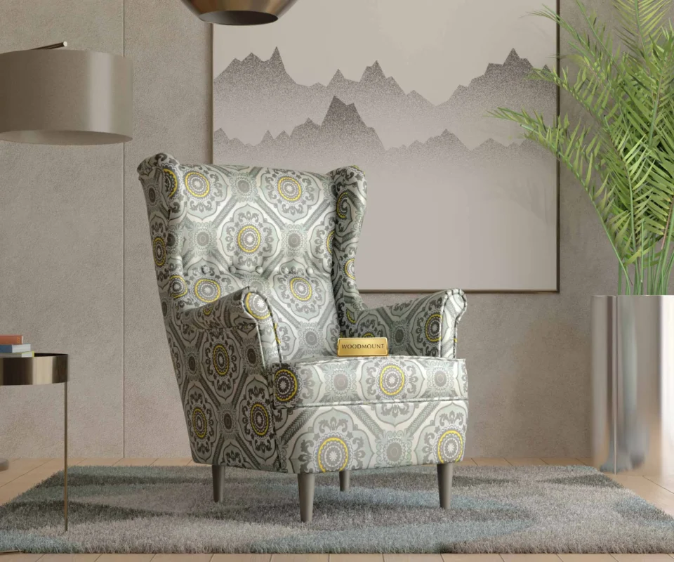 Flowra Striped Wing Chair – Comfort with Style | WoodMount Handcrafted ...